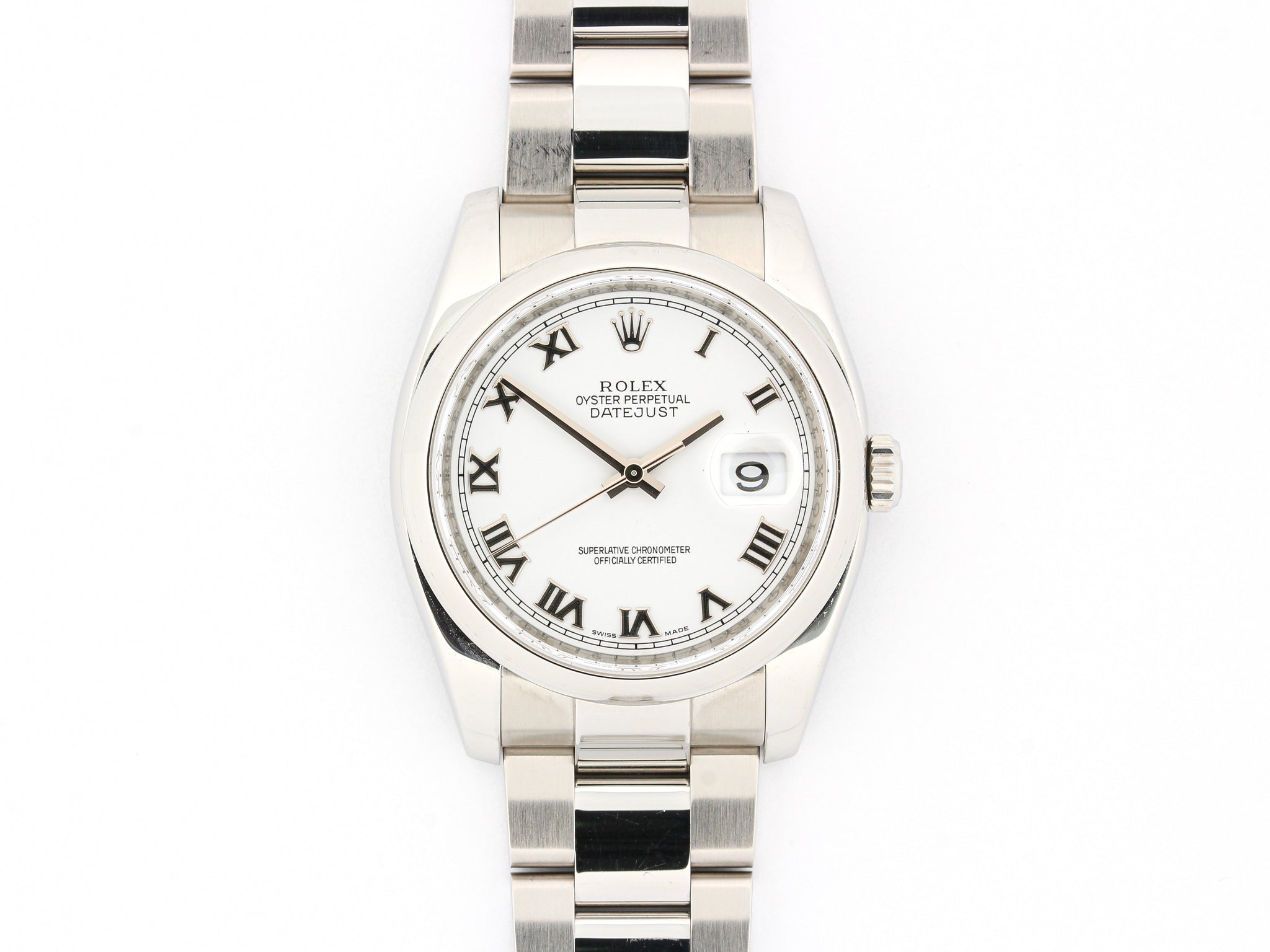 Rolex Datejust 36mm '116200' Steel Smooth Bezel White Roman Dial