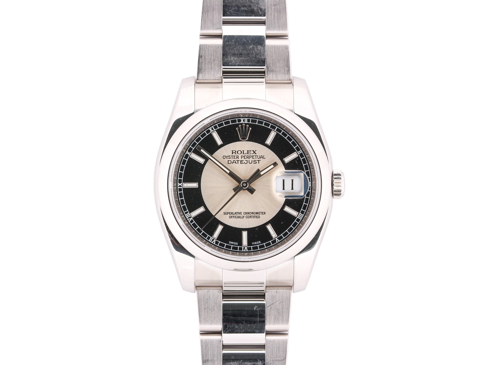 Rolex Datejust 36mm '116200' Steel Smooth Bezel Tuxedo Dial